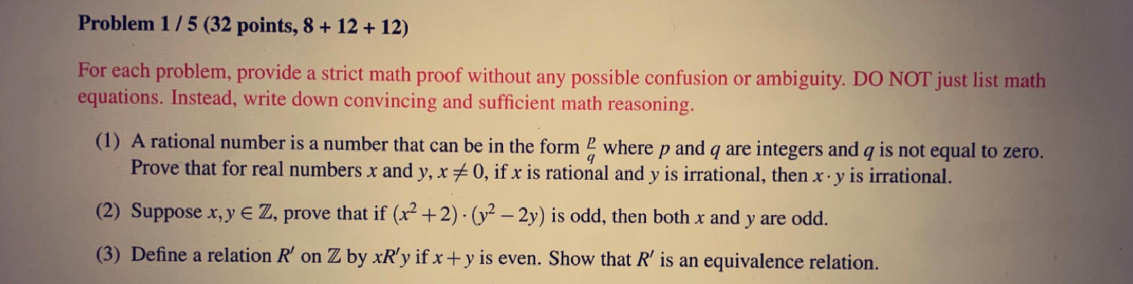 Solved Problem 1/5 (32 points, 8 + 12 + 12) For each | Chegg.com