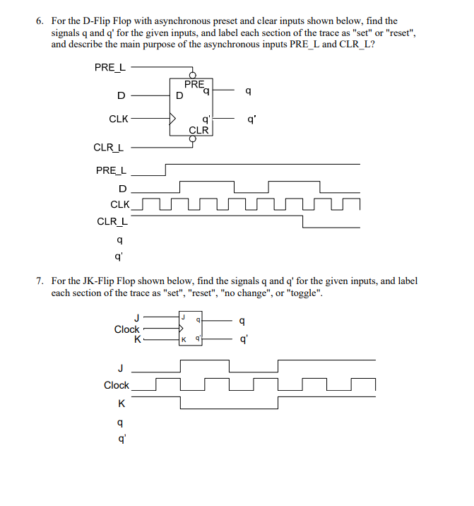 Solved 6. For the D-Flip Flop with asynchronous preset and | Chegg.com