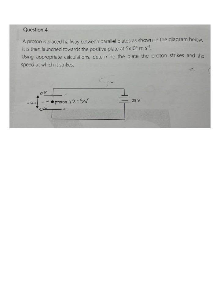 Solved Question 4A proton is placed halfway between parallel | Chegg.com