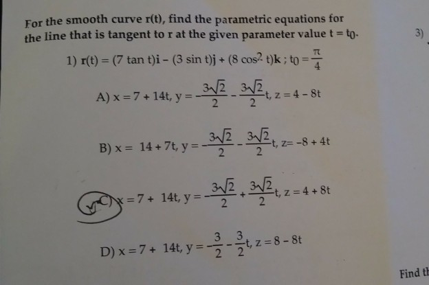 Solved For the smooth curve r(t), find the parametric | Chegg.com