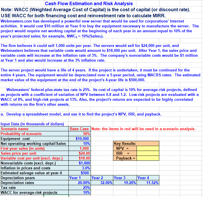 Cash Flow Estimation and Risk Analysis Note: WACC | Chegg.com