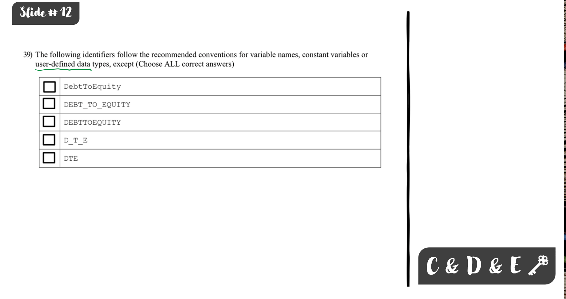 Solved 39) The following identifiers follow the recommended | Chegg.com