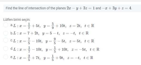 Solved Find the line of intersection of the planes 2x−y+3z=1 | Chegg.com