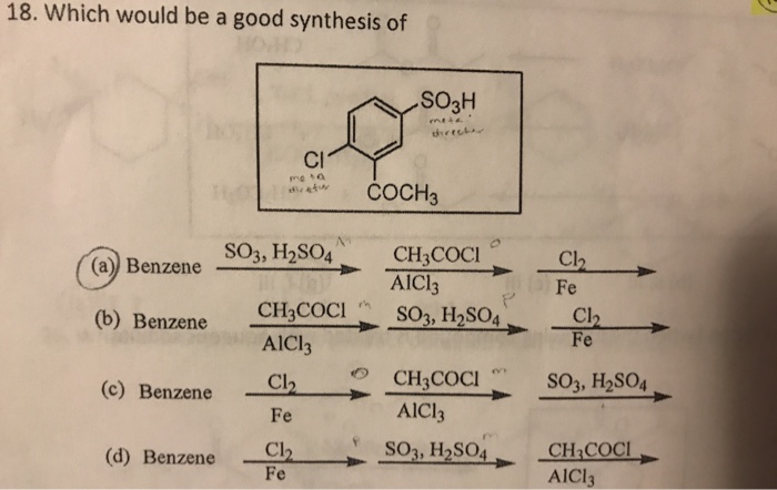 Solved 18. Which would be a good synthesis of Cl COCH3 SO3, | Chegg.com