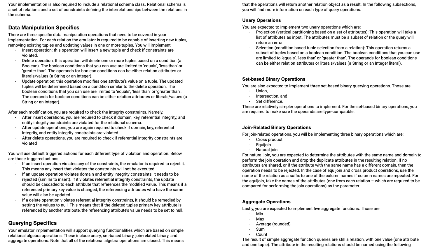 you are assigned to implement a minimal relational | Chegg.com