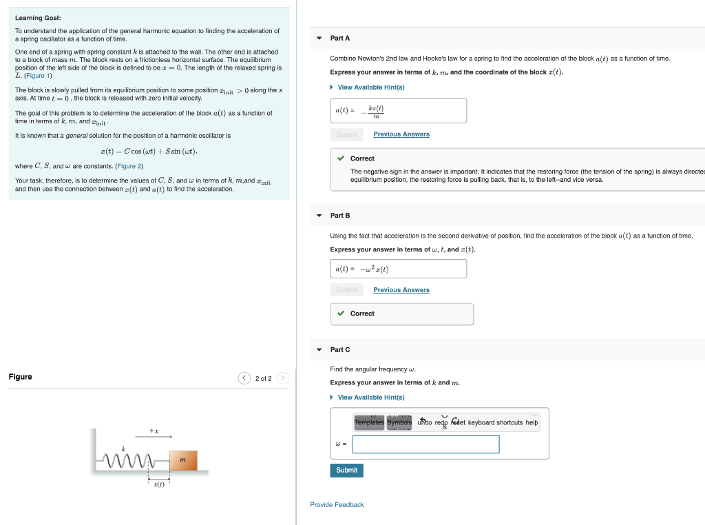 Part A Combine Newton's 2nd law and Hooke's law for a | Chegg.com