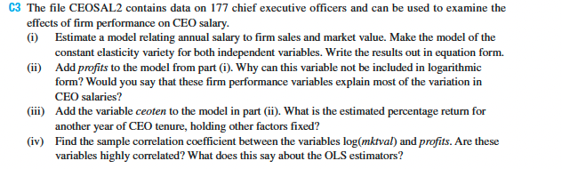 C3 The file CEOSAL2 contains data on 177 chief | Chegg.com