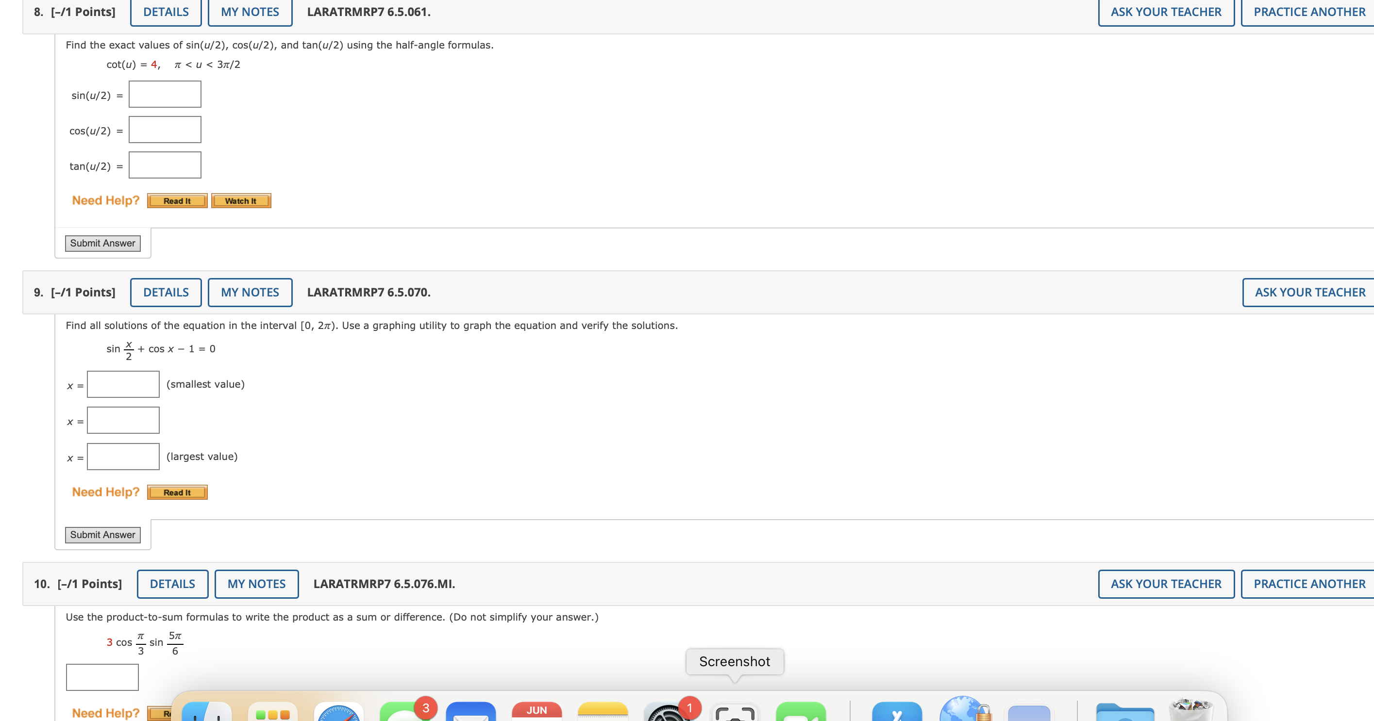 Solved [-/1 ﻿Points]LARATRMRP7 6.5.061.Find the exact values | Chegg.com