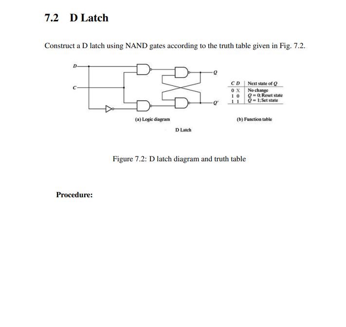 Solved 7.2 D Latch Construct a D latch using NAND gates | Chegg.com
