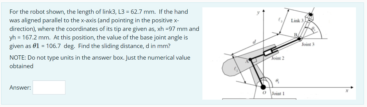 Solved For the robot shown, the length of link3, L3 = 62.7 | Chegg.com