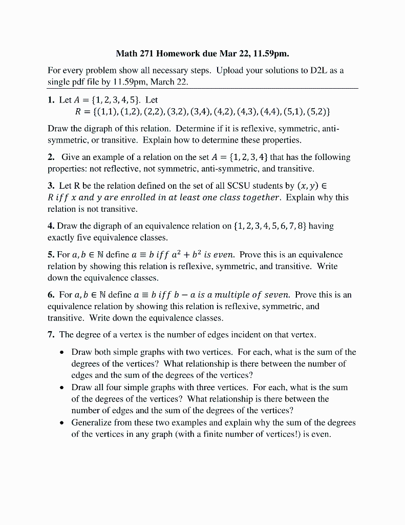 Solved Math 271 Homework due Mar 22, 11.59pm. For every | Chegg.com