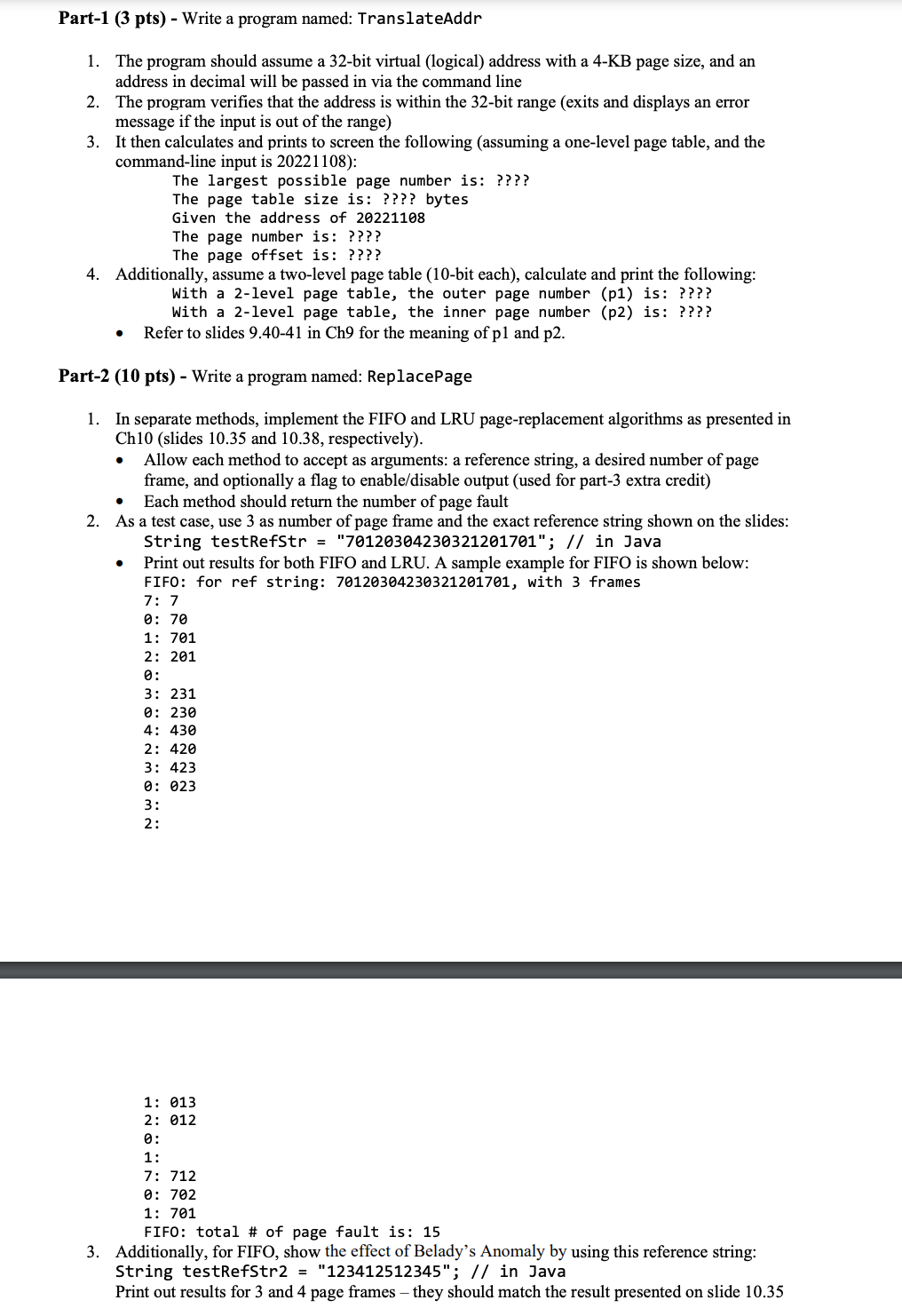 Part-1 (3 pts) - Write a program named: TranslateAddr | Chegg.com