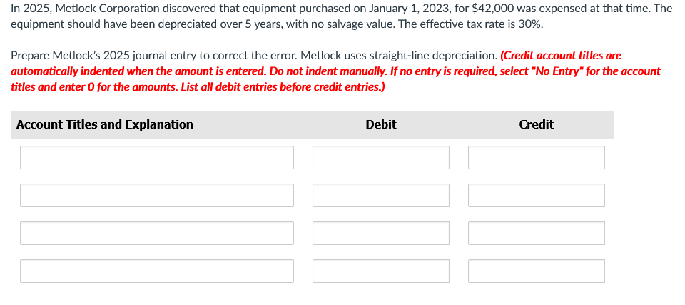 Solved In 2025, Metlock Corporation discovered that | Chegg.com Solved In 2025, Metlock Corporation discovered that | Chegg.com