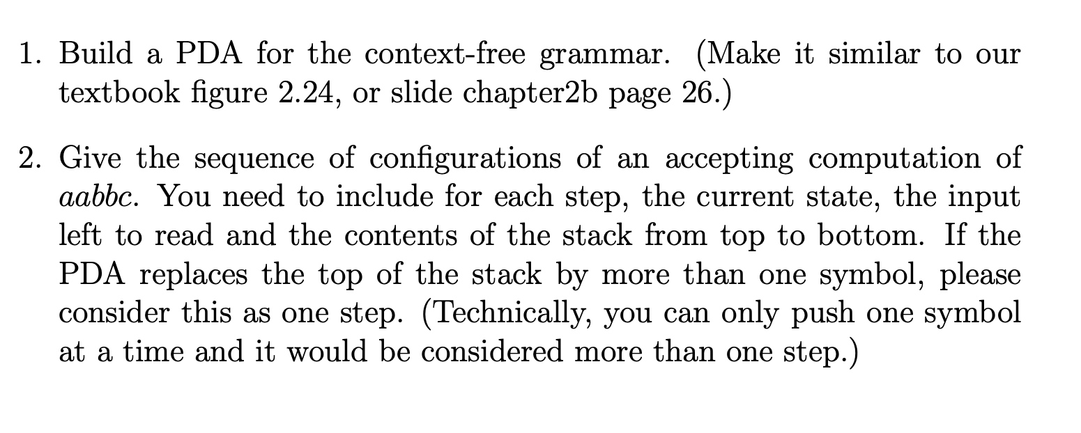 Solved 1. Build a PDA for the context-free grammar. (Make it | Chegg.com