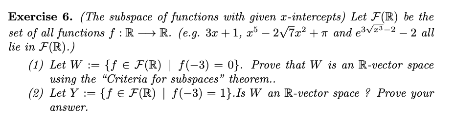 Solved Exercise 6. (The subspace of functions with given | Chegg.com