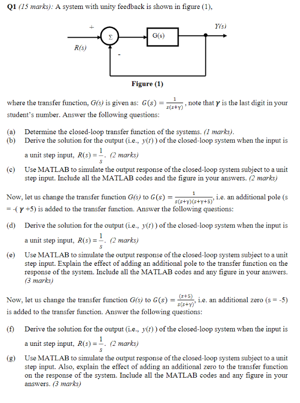Solved Q1 (15 marks): A system with unity feedback is shown | Chegg.com