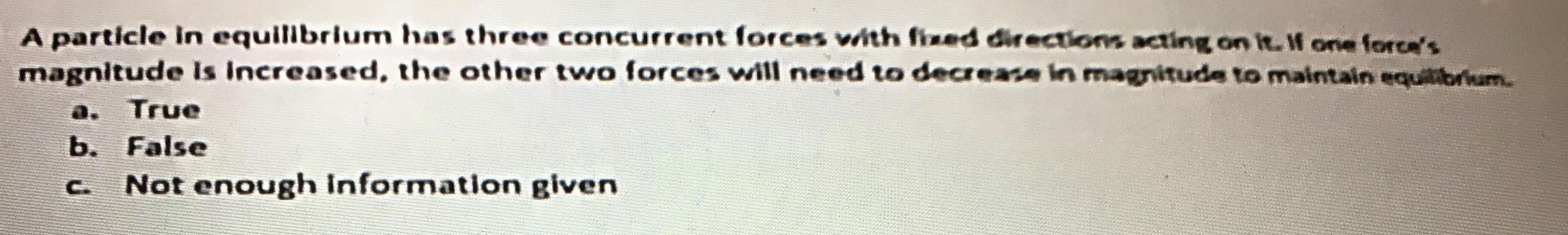 Solved A particle in equilibrium has three concurrent forces | Chegg.com