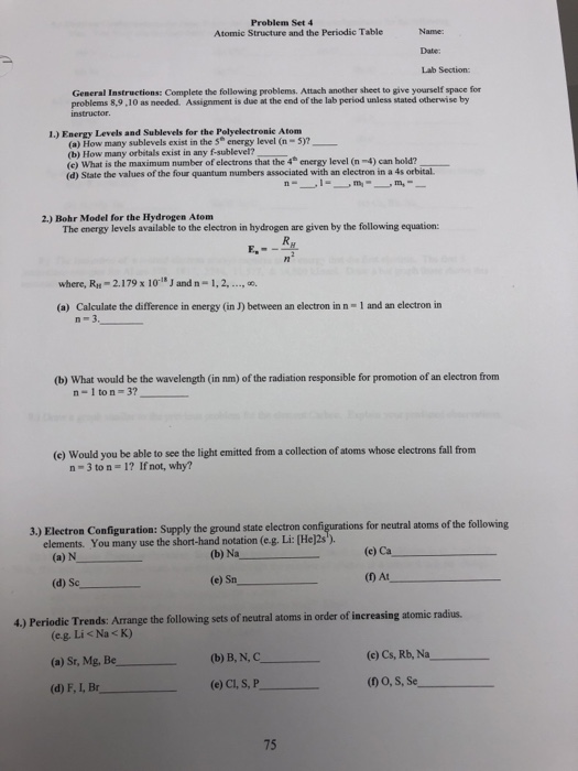 Solved Problem Set 4 Name Date: Lab Section: Atomic | Chegg.com