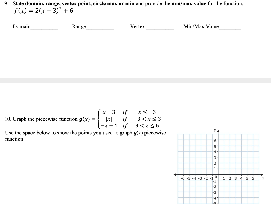 Solved 9. State domain, range, vertex point, circle max or | Chegg.com