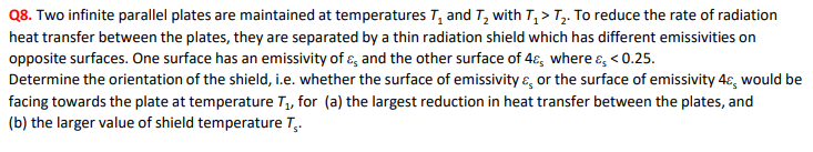 Solved Q8. Two infinite parallel plates are maintained at | Chegg.com