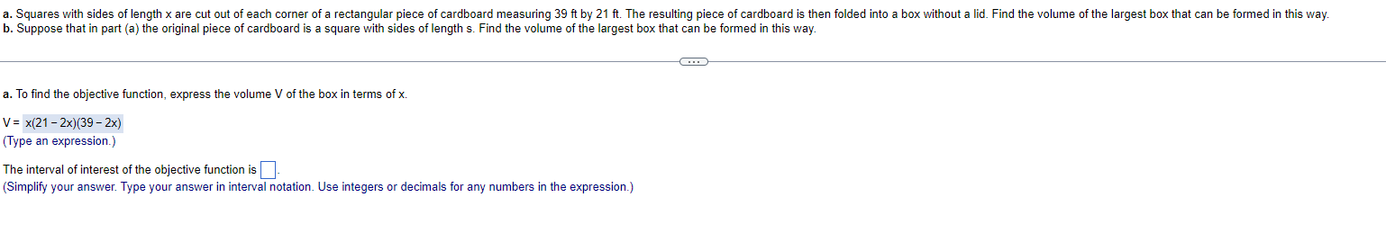Solved a. To find the objective function, express the volume | Chegg.com