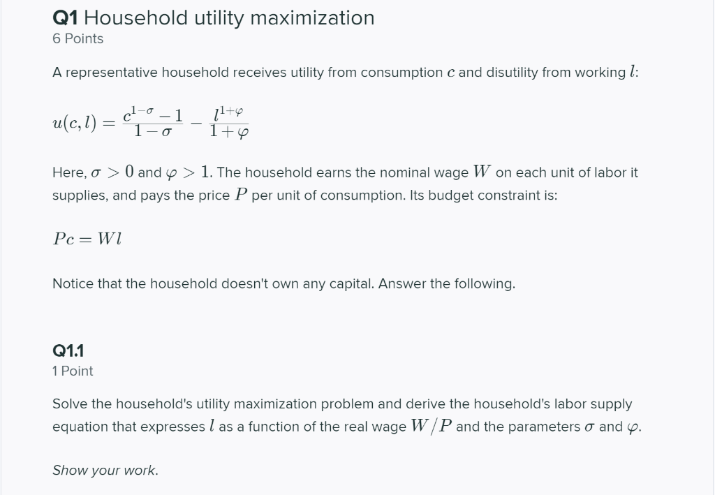 Solved Q1 Household utility maximization 6 Points A | Chegg.com