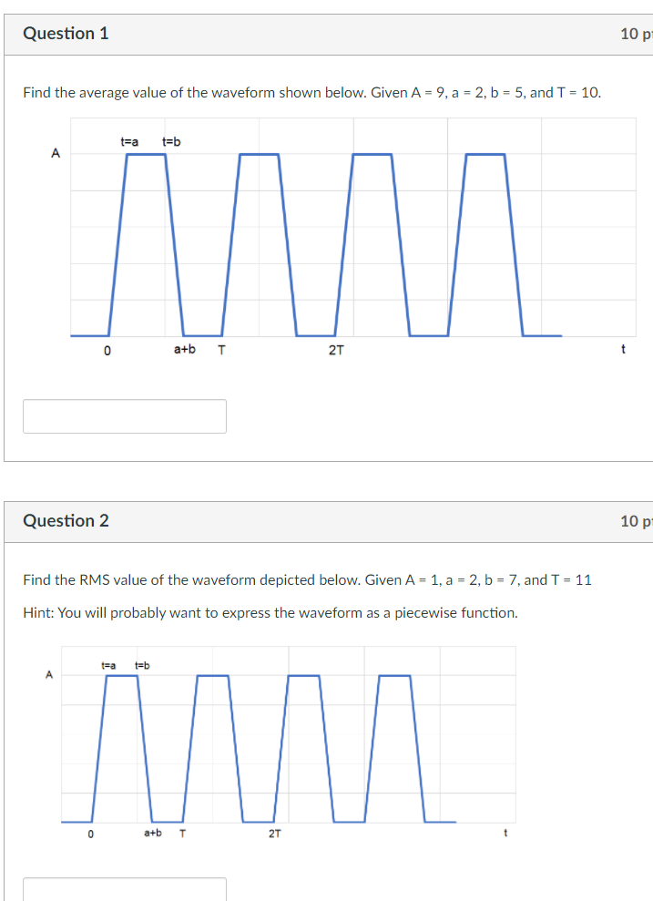 Solved Question 1 10 p Find the average value of the | Chegg.com