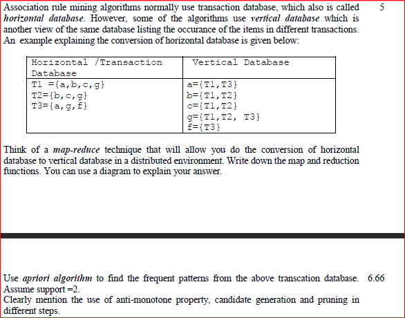 5 Association rule mining algorithms normally use | Chegg.com