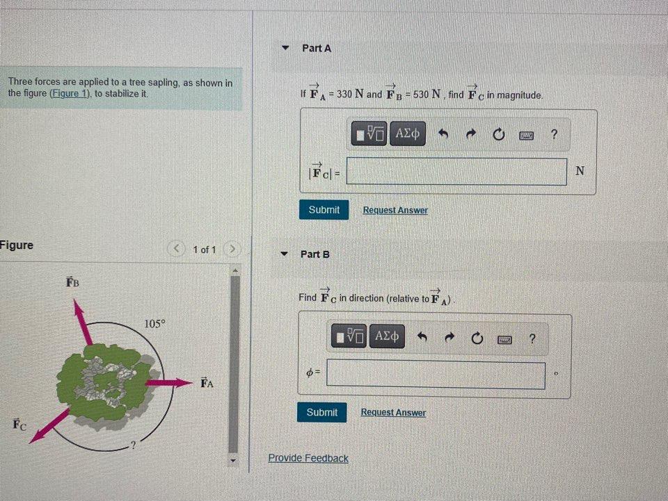 Solved Three forces are applied to a tree sapling, as shown | Chegg.com