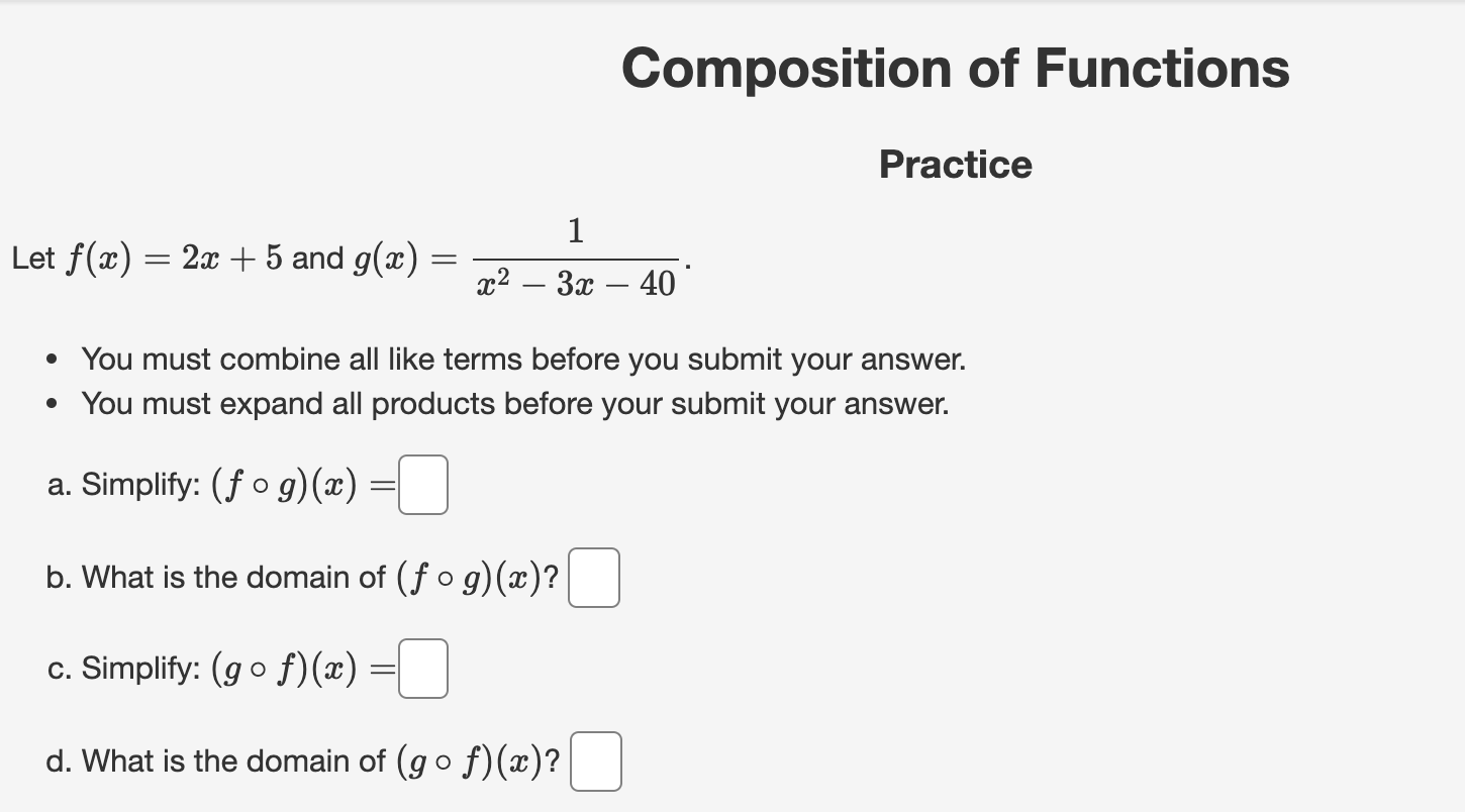 Solved Composition of Functions Practice Let f(x) = 2.c + 5 | Chegg.com