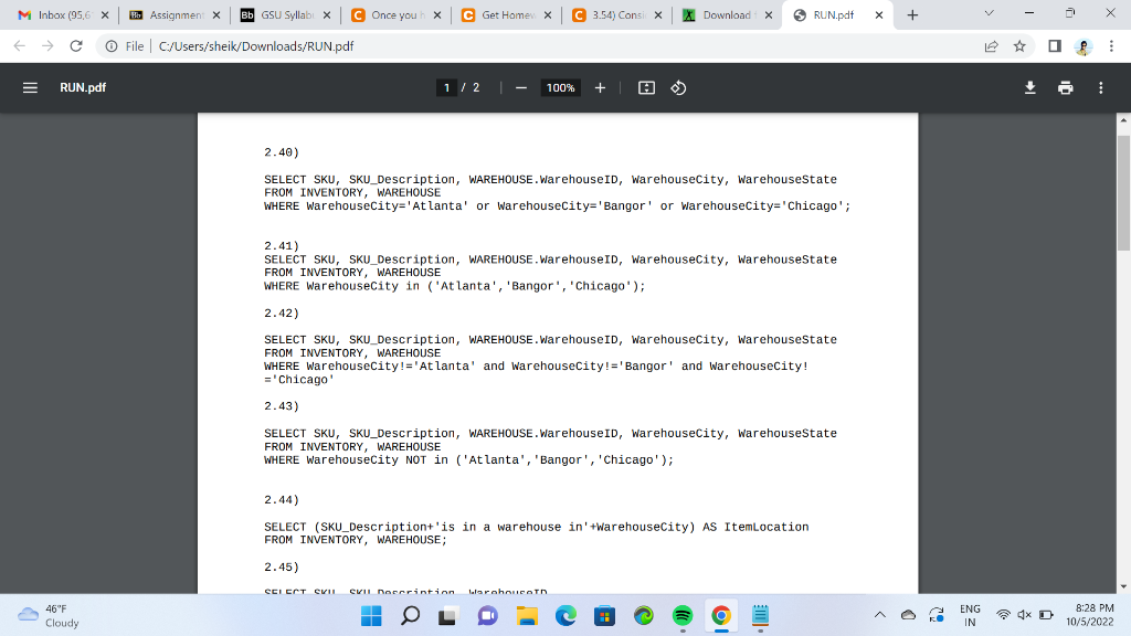 Solved NEED THE SCREEN SHORTS OF BELOW QUERIES FROM MYSQL | Chegg.com