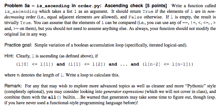 Solved Problem 5a - is_ascending in order.py: Ascending | Chegg.com
