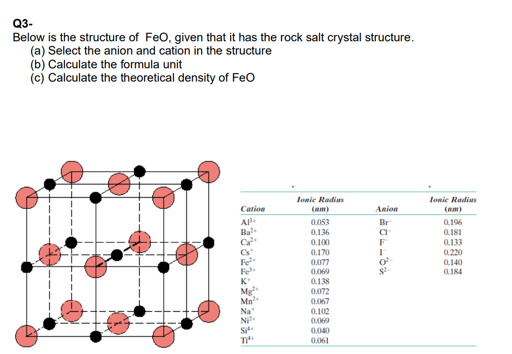 Q3 Below Is The Structure Of FeO Given That It Has Chegg