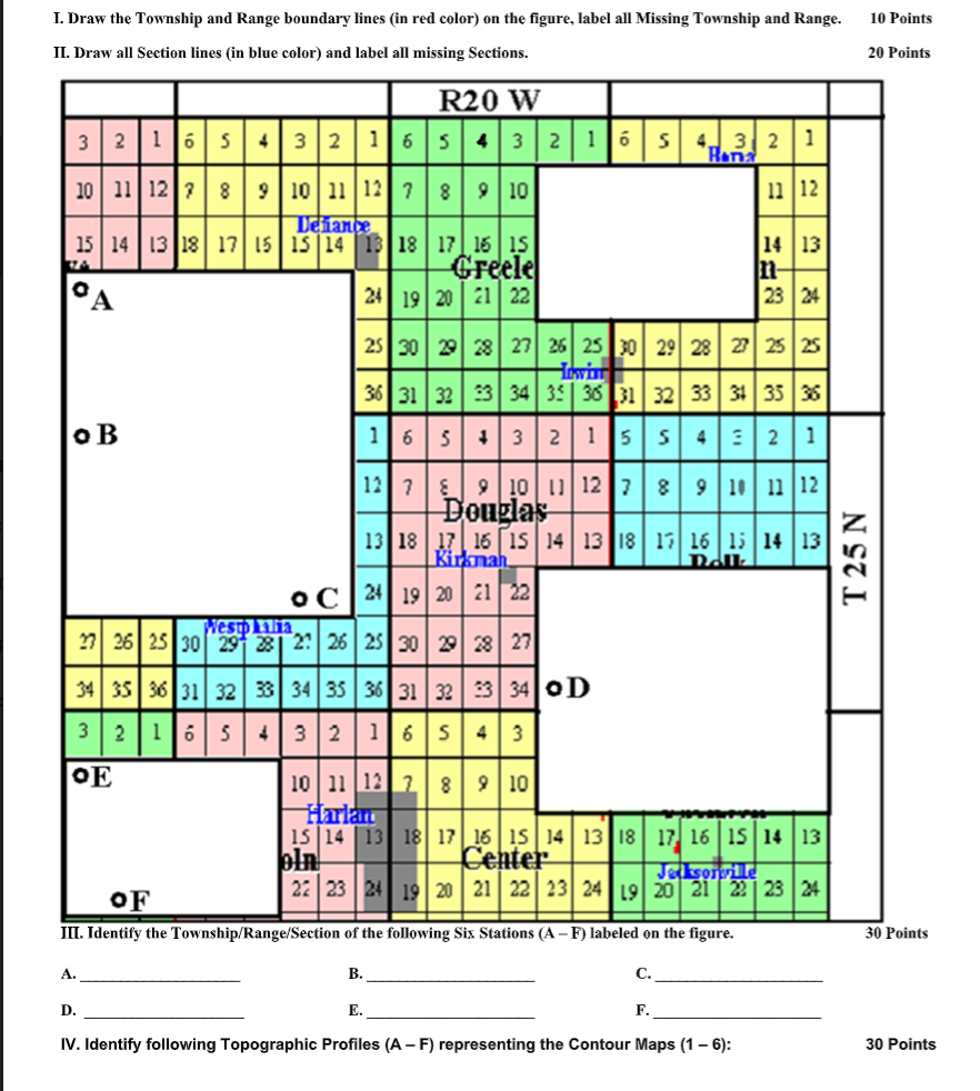 Solved 10 Points I. Draw the Township and Range boundary | Chegg.com