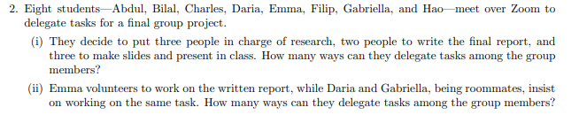 Solved 2. Eight students-Abdul, Bilal, Charles, Daria, Emma, | Chegg.com