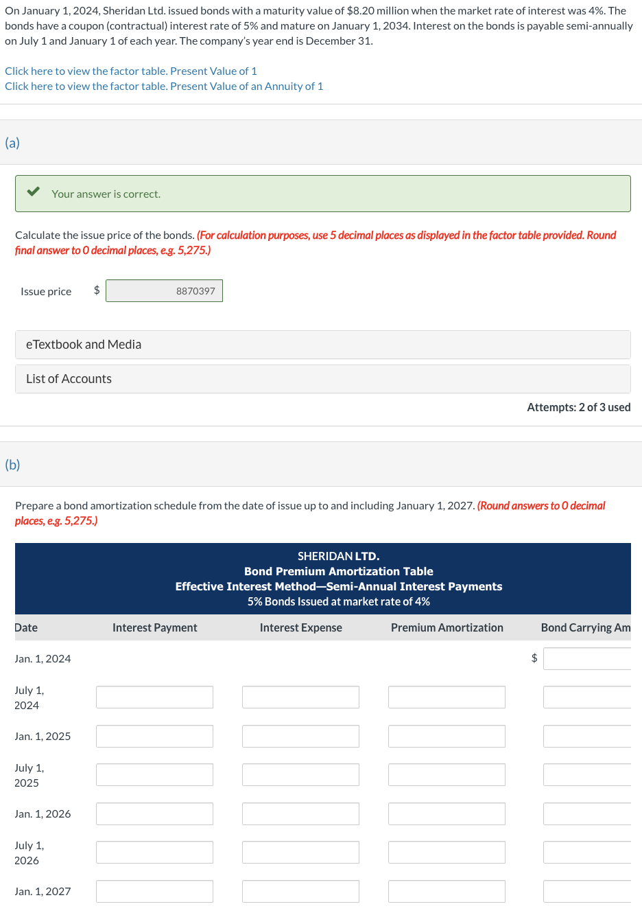 Solved On January 1,2024 , Sheridan Ltd. issued bonds with a | Chegg.com