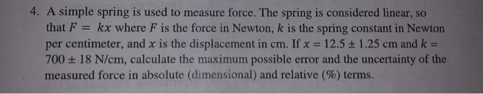 Solved 4. A simple spring is used to measure force. The | Chegg.com