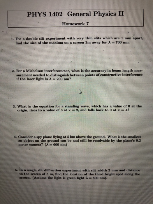 Solved PHYS 1402 General Physics II Homework 7 1. For a | Chegg.com