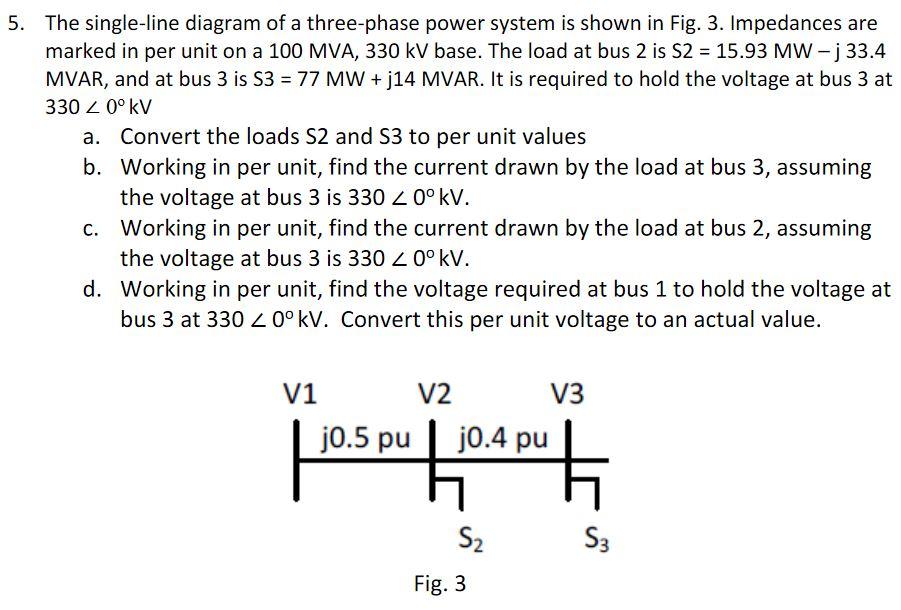 Solved 5. The single-line diagram of a three-phase power | Chegg.com