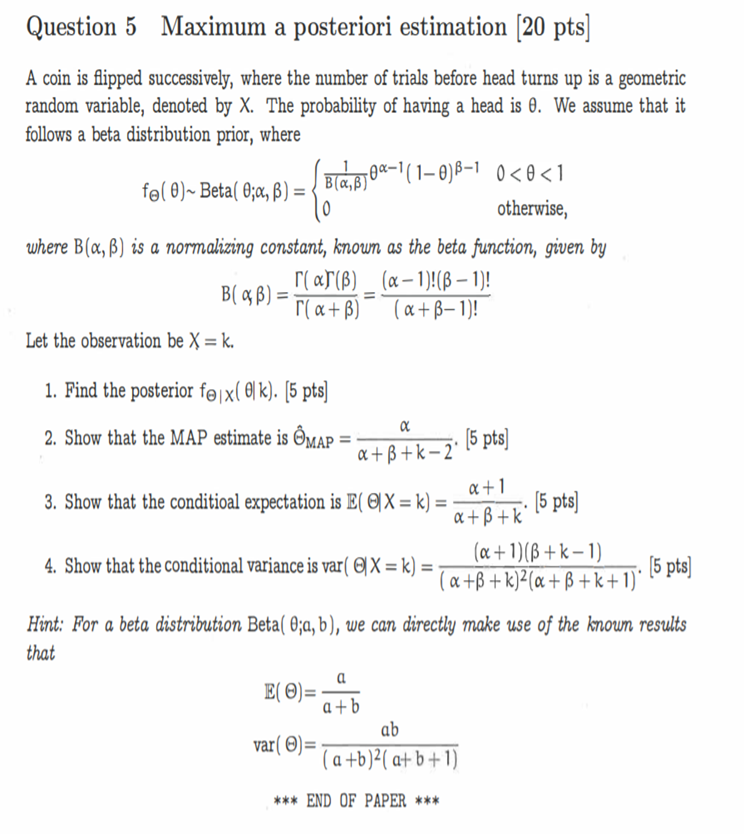 Question 5 Maximum A Posteriori Estimation 20 Pts] A