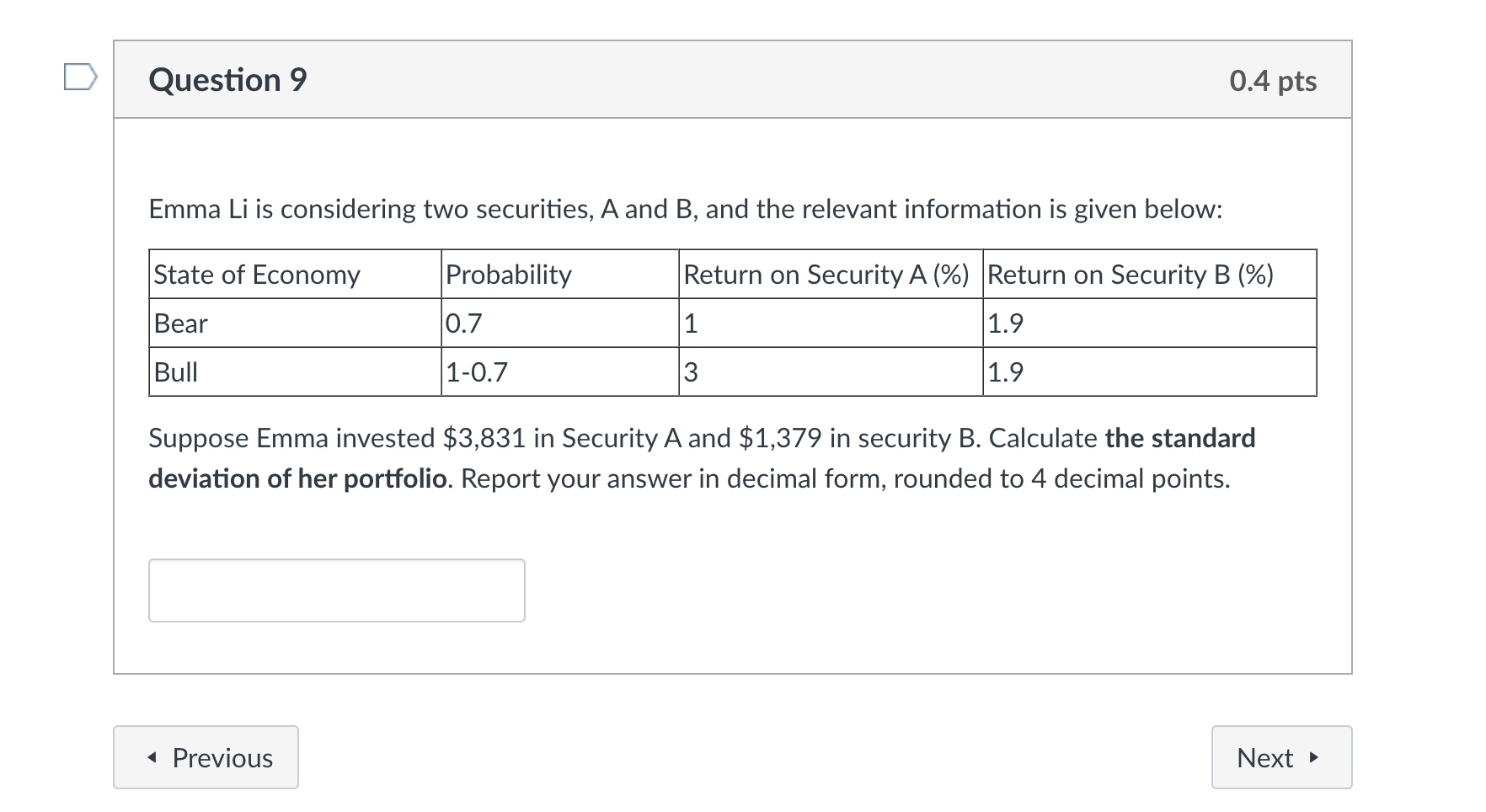Solved Emma Li is considering two securities, A and B, and | Chegg.com