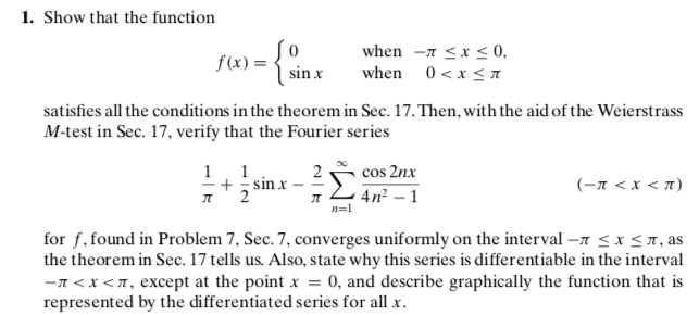 Solved 1. Show that the function f(x)={0sinx when −π≤x≤0 | Chegg.com