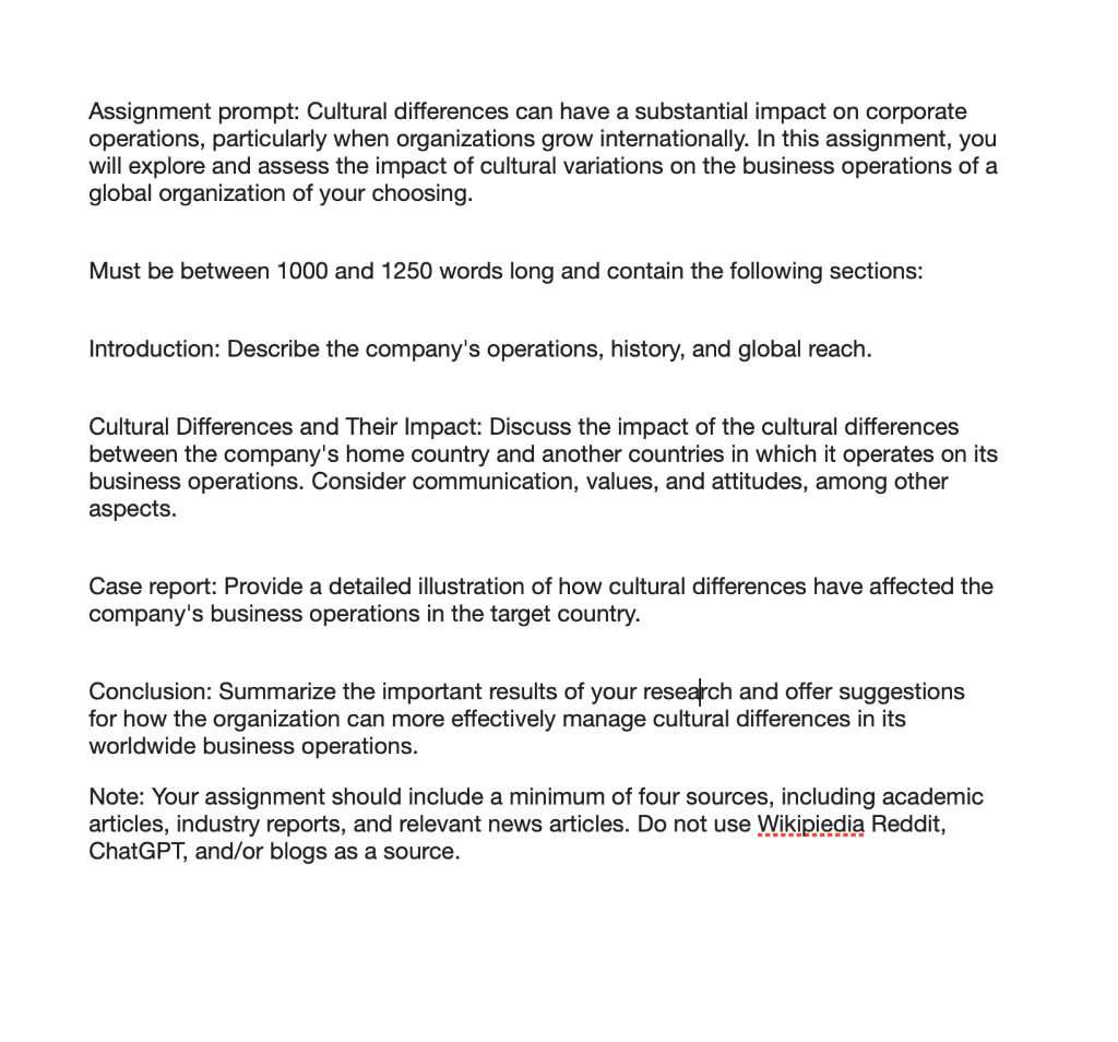 Solved Assignment prompt: Cultural differences can have a | Chegg.com