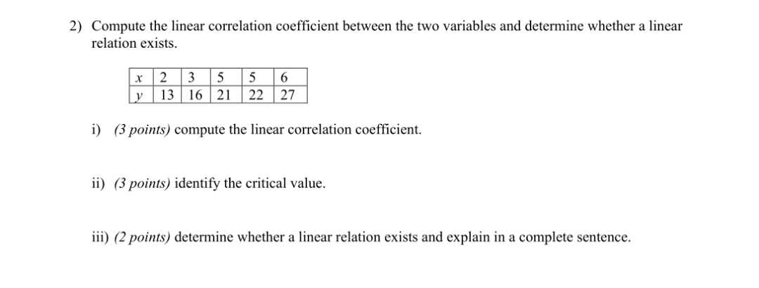 Solved 2) Compute the linear correlation coefficient between | Chegg.com