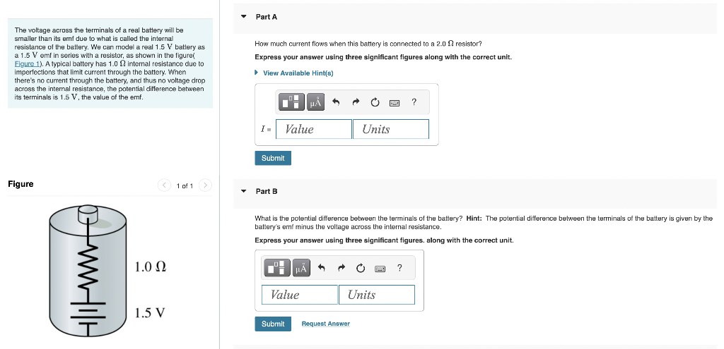 Solved The voltage across the terminals of a real battery | Chegg.com