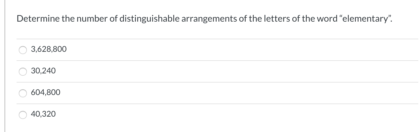 Solved Determine the number of distinguishable arrangements | Chegg.com