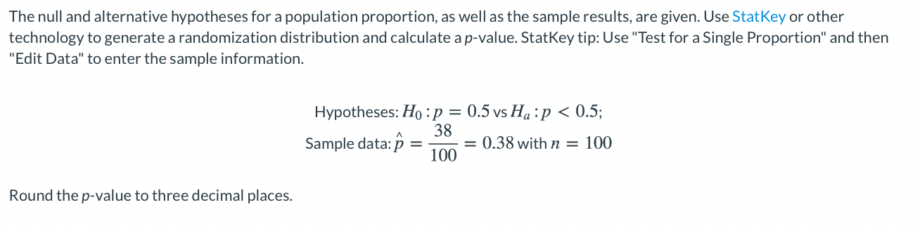 Solved The null and alternative hypotheses for a population | Chegg.com