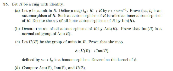 Solved Let R be ﻿a ring with identity.(a) ﻿Let u be ﻿a unit | Chegg.com