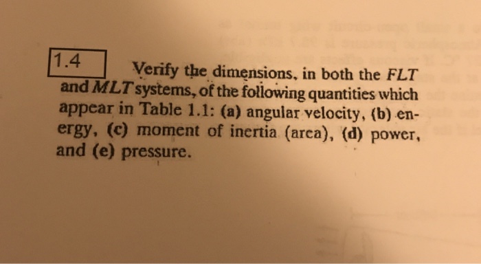 Solved Verify the dimensions, in both the FLT and MLT | Chegg.com