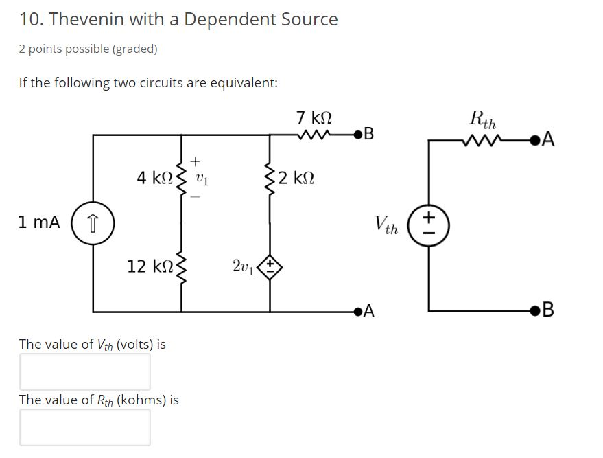 Solved 10. Thevenin with a Dependent Source 2 points | Chegg.com